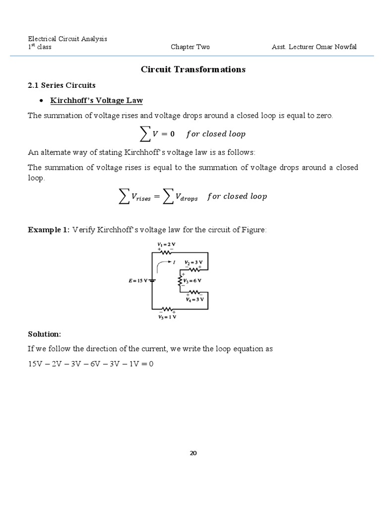 Circuit Transformations: 2.1 Series Circuits | PDF | Network Analysis ...