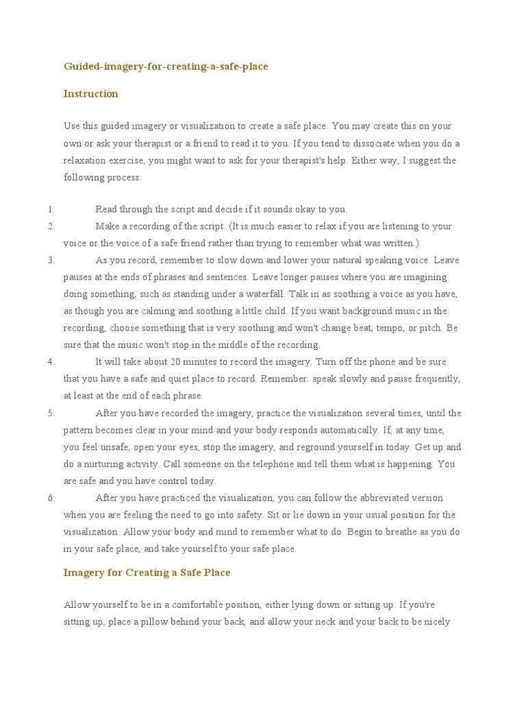 Guided Imagery For Creating A Safe Place | PDF | Hand | Breathing