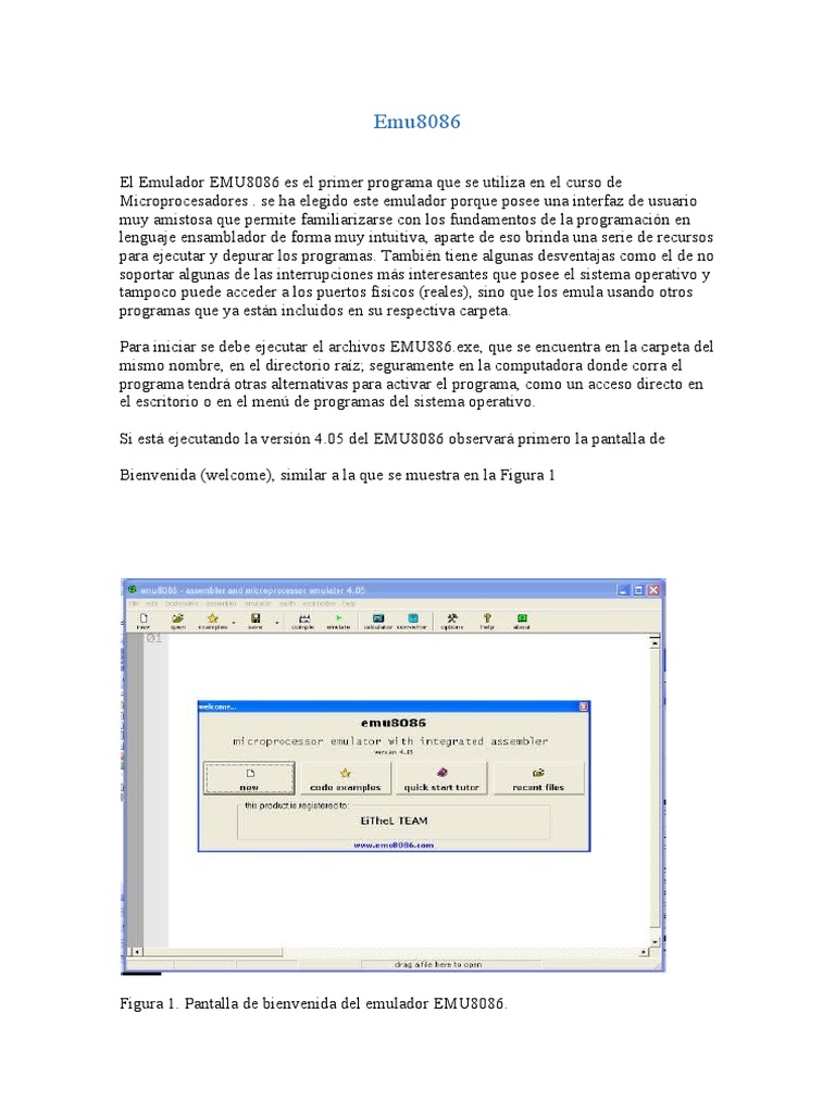 Emu 8086 | PDF | Lenguaje ensamblador | Programa de computadora