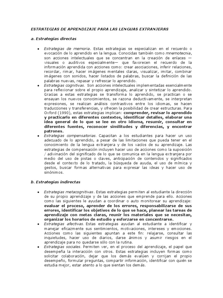 Estrategias de Aprendizaje para Las Lenguas Extranjeras | PDF | Memoria ...