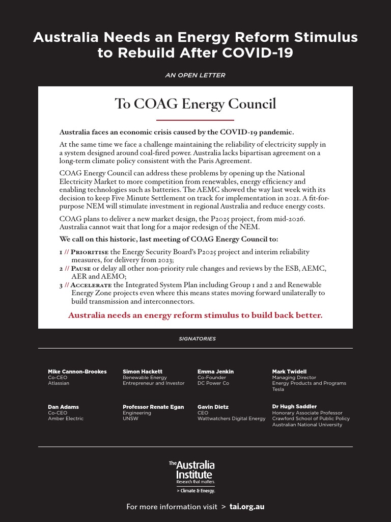 Energy Reform Call to COAG Council | PDF | Renewable Energy | Electric ...