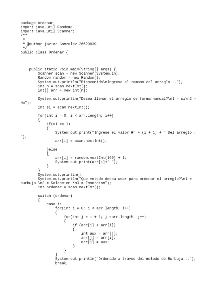 Ordenar Java | PDF | Programación orientada a objetos | Programación de ...
