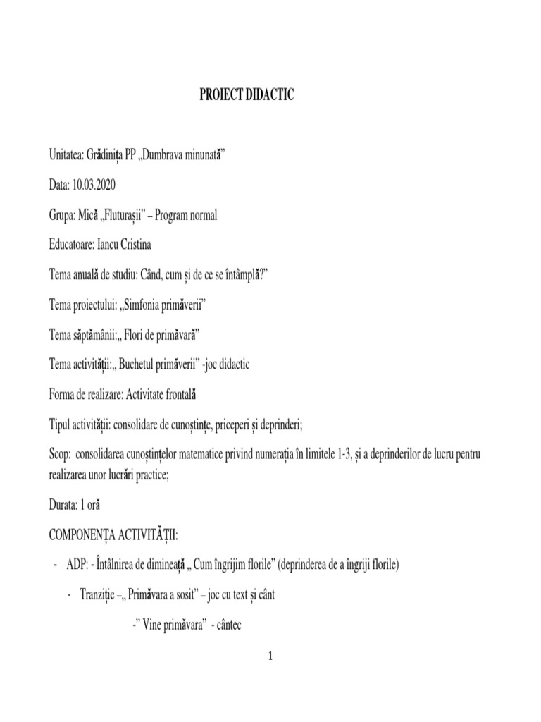 Proiect Didactic MATEMATICA | PDF