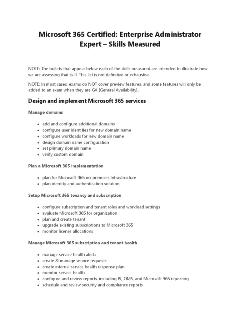 Microsoft 365 Certified Enterprise Administrator Expert Skills Measured ...