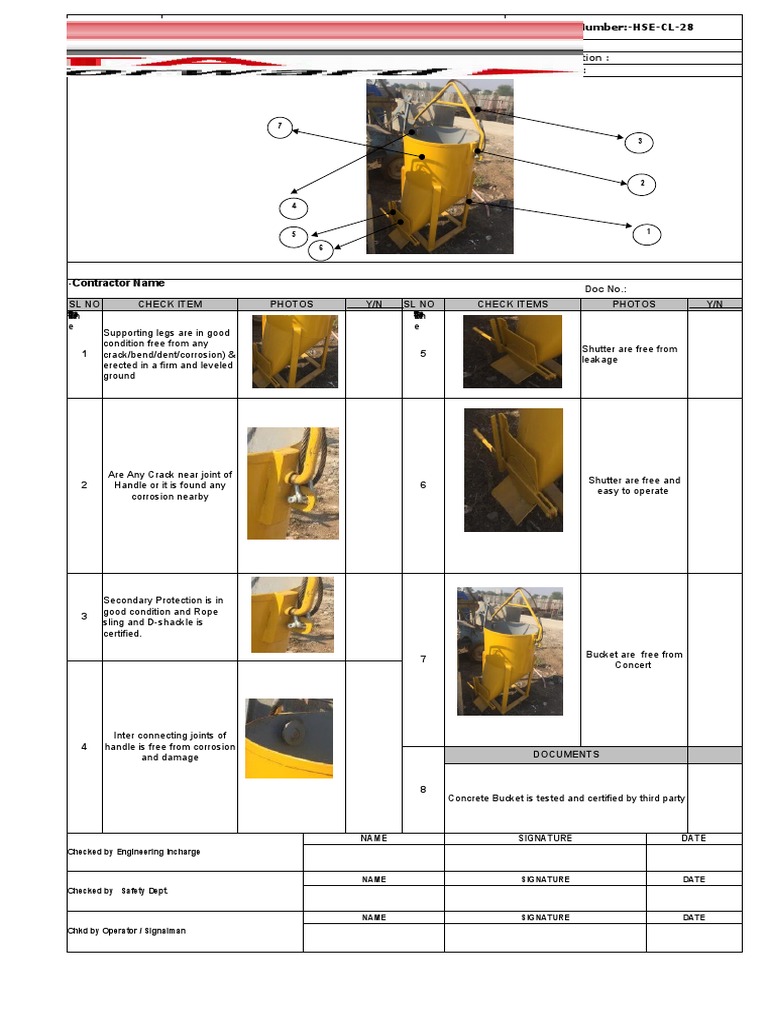 Contractor Name - : Check Sheet Concrete Bucket Doc Number:-HSE-CL-28 ...