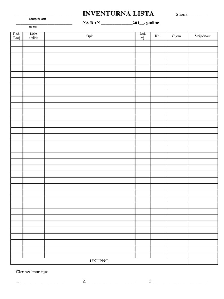 Inventurna Lista-Prazna PDF | PDF