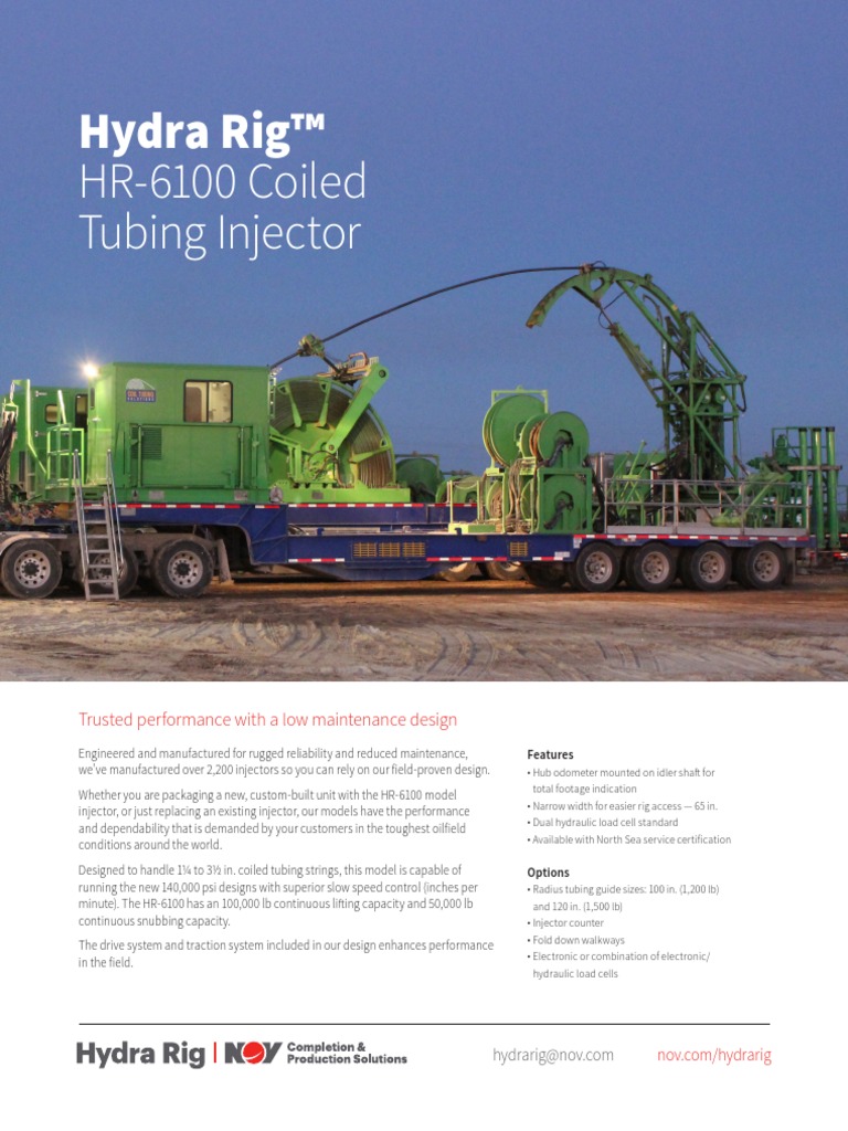 Hydra Rig HR 6100 Coiled Tubing Injector Data Sheet PDF | PDF | Bearing ...