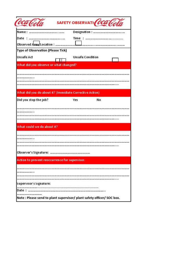 Safety Observation Card Template | PDF