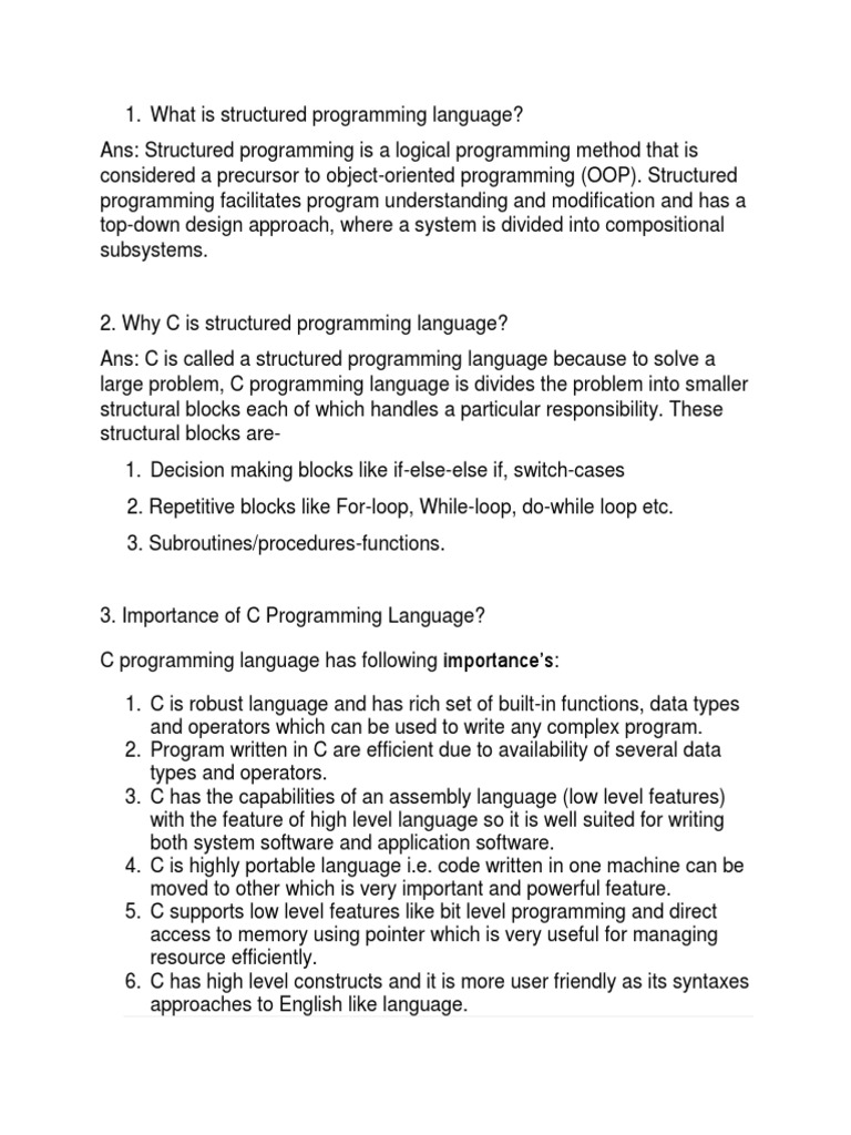 Structured Programming Language Question and Ans. | PDF | Computer ...