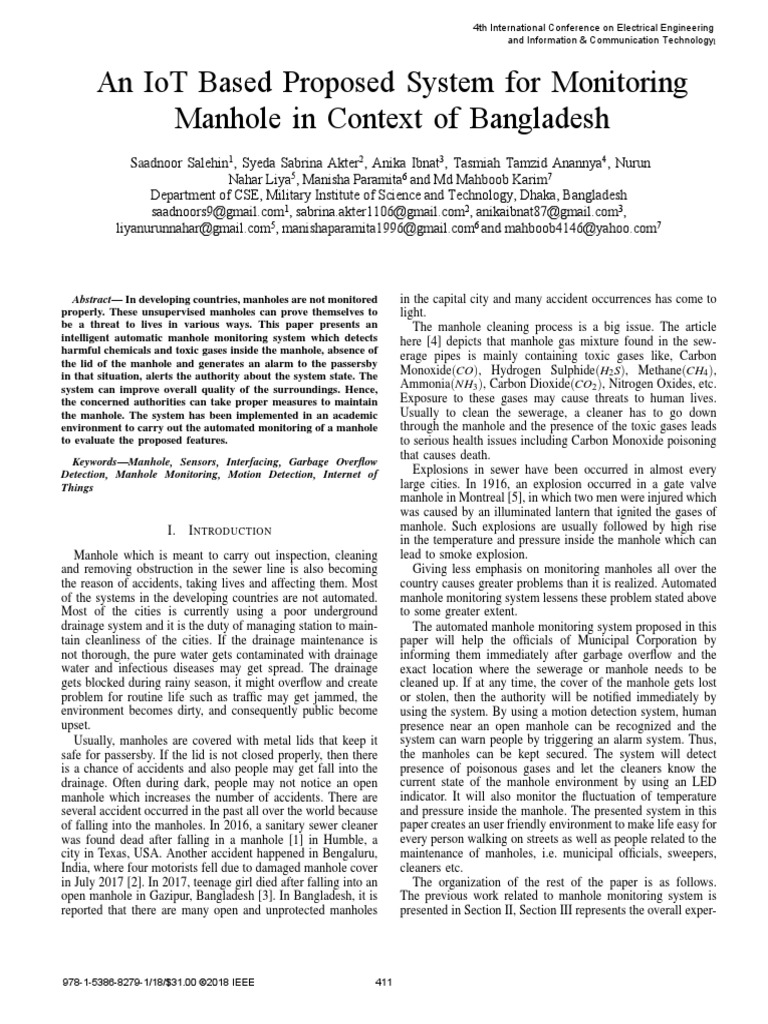 An Iot Based Proposed System For Monitoring Manhole in Context of ...