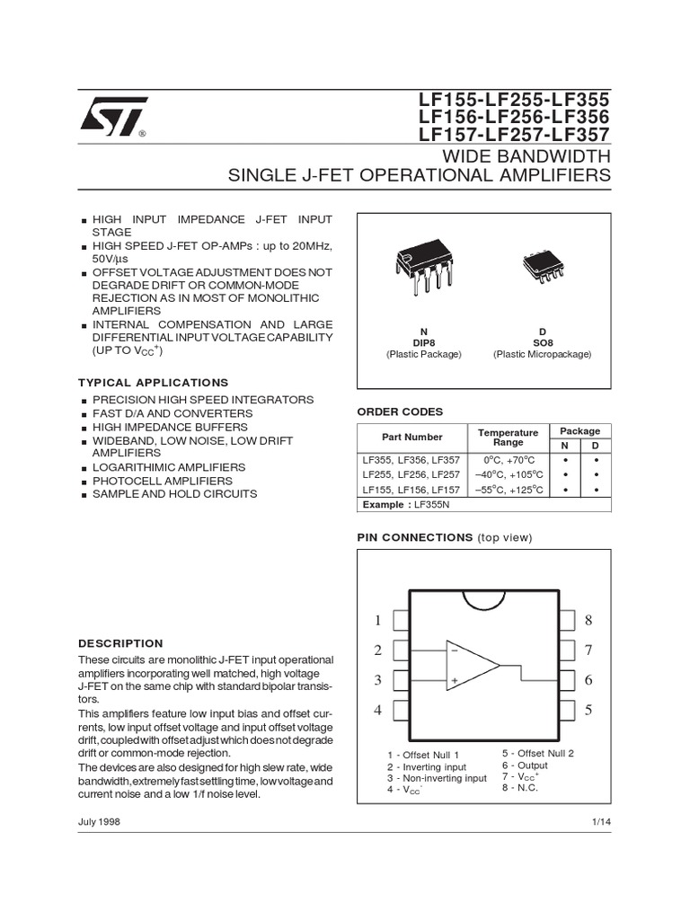 Wide Bandwidth Single J-Fet Operational Amplifiers: LF155-LF255-LF355 ...