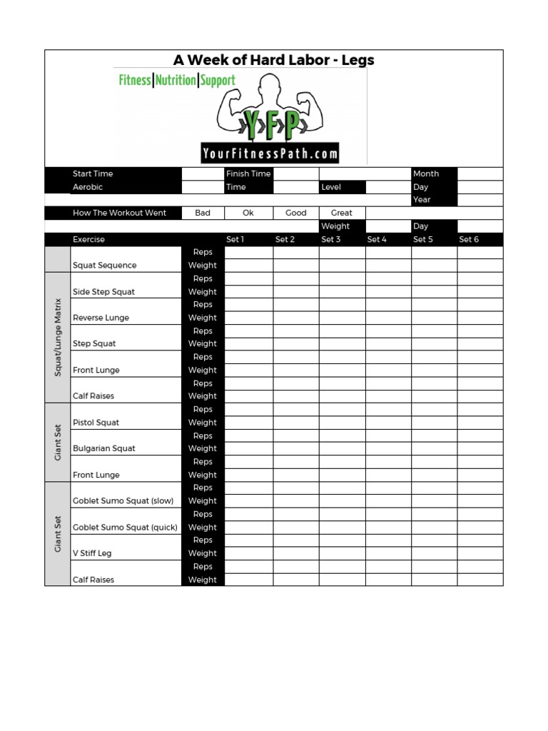 A Week of Hard Labor Workout Log Legs | PDF
