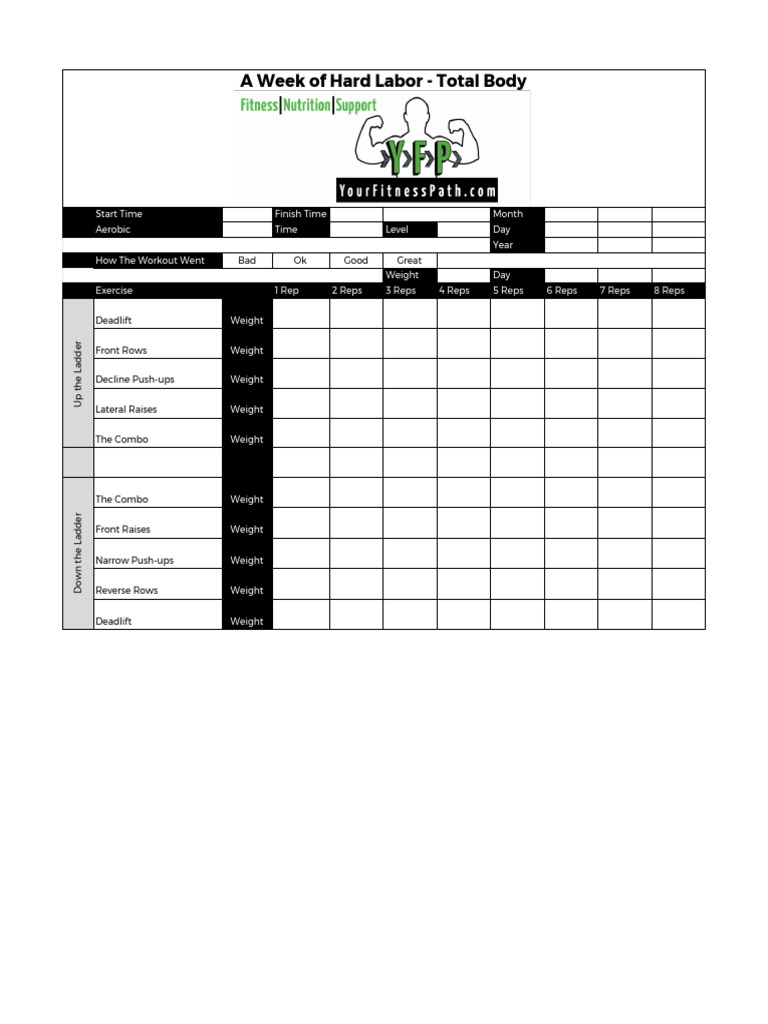 A Week of Hard Labor Workout Log Total Body | PDF