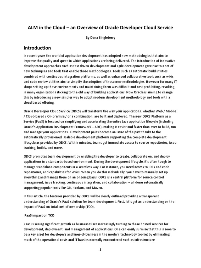 ALM Oracle Developer Cloud Service | PDF | Platform As A Service | Cloud Computing