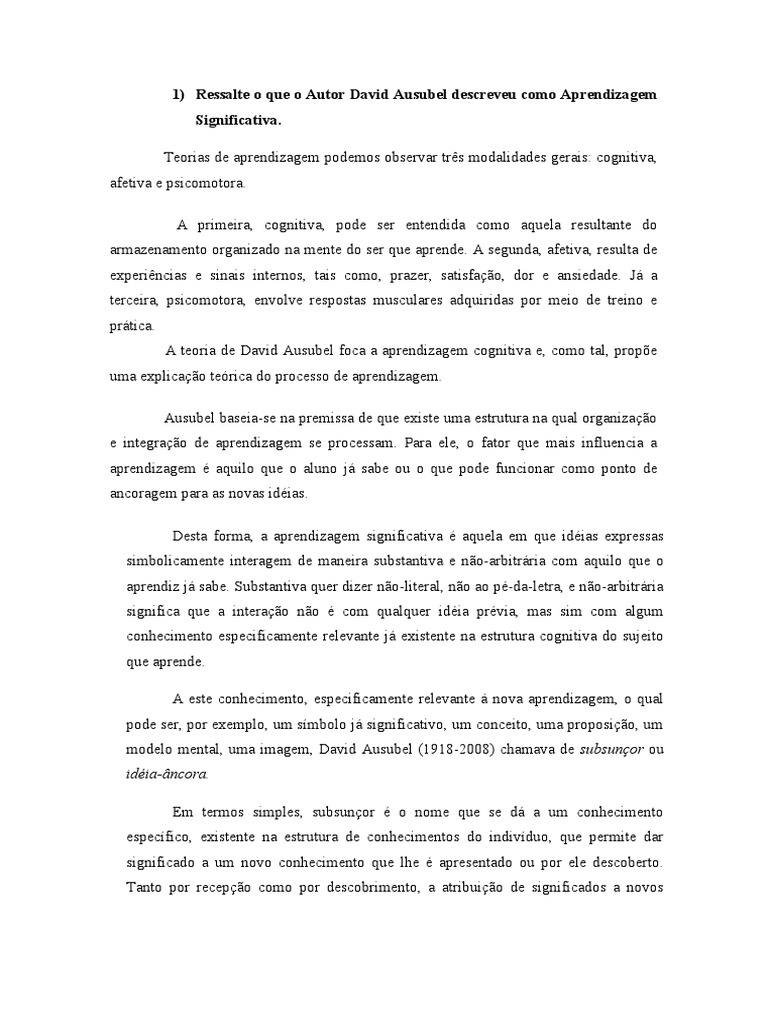 Aprendizagem Significativa de Ausubel | PDF | Aprendizado | Conhecimento