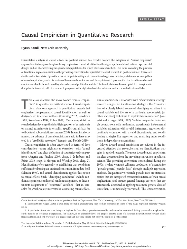 Causal Empiricism in Quantitative Research: Cyrus Samii, New York ...