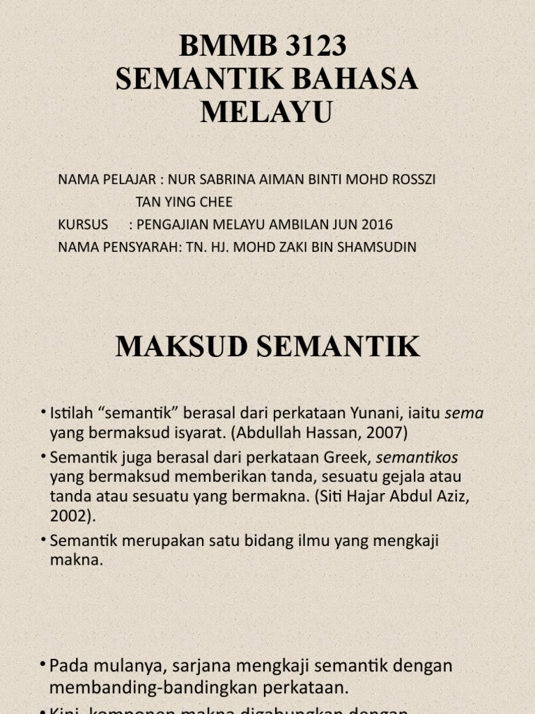 BMMB3132 Semantik Bahasa Melayu | PDF