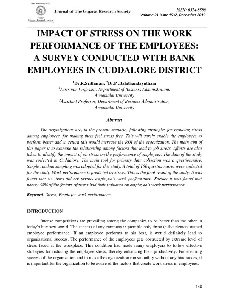 Stress Impact on Bank Employee Performance | PDF | Correlation And ...