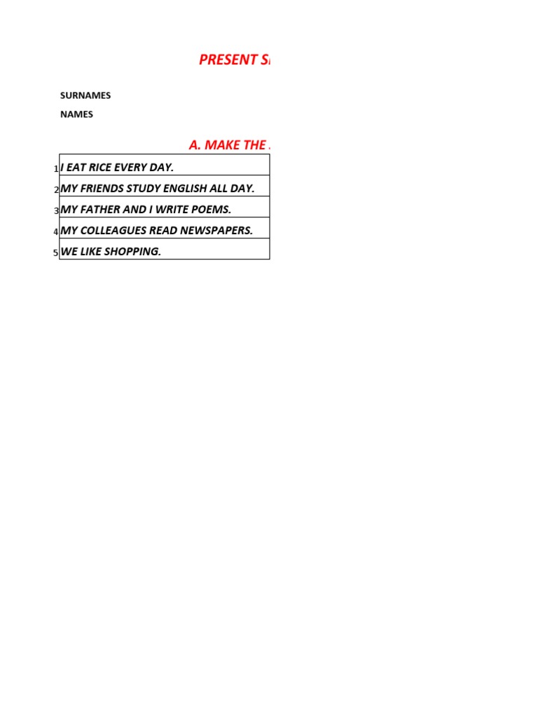 Present Simple - Negative: A. Make The Sentences Negative | PDF