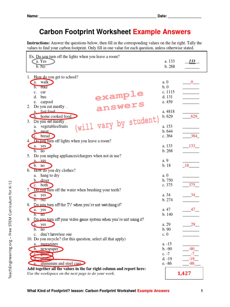 Carbon Footprint Worksheet Guide | PDF | Carbon Footprint | Natural ...