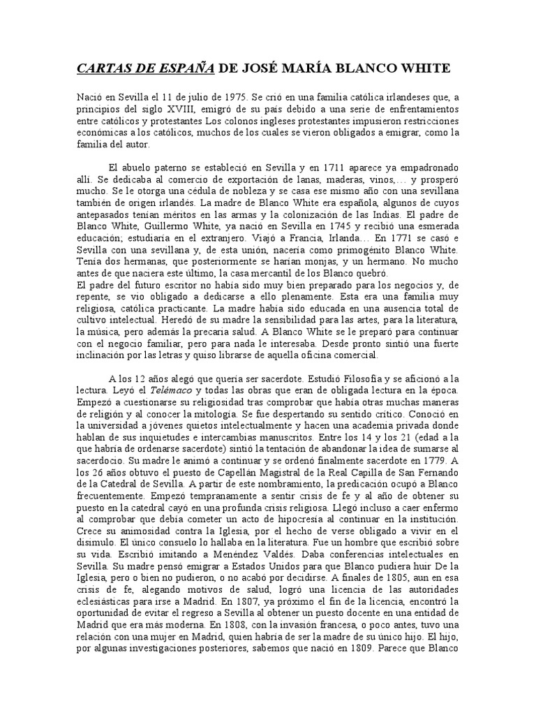 Vida y Obra de Blanco White | PDF | Romanticismo | Inglaterra