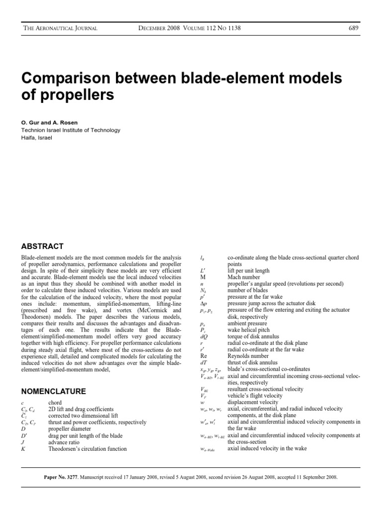 Comparison Between Bladeelement Models of Propellers PDF | PDF ...