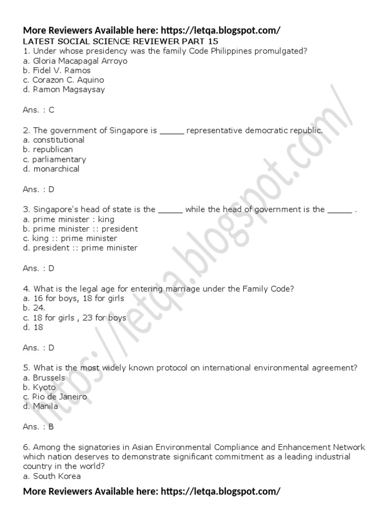 Latest Social Science Reviewer Part 15 | PDF | Marriage | Prime Minister
