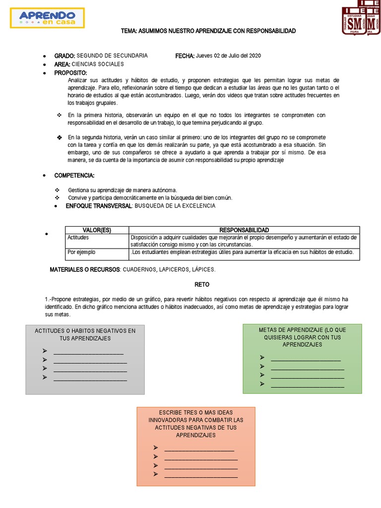 Actividades de Tutoría: Responsabilidad en Secundaria | PDF ...