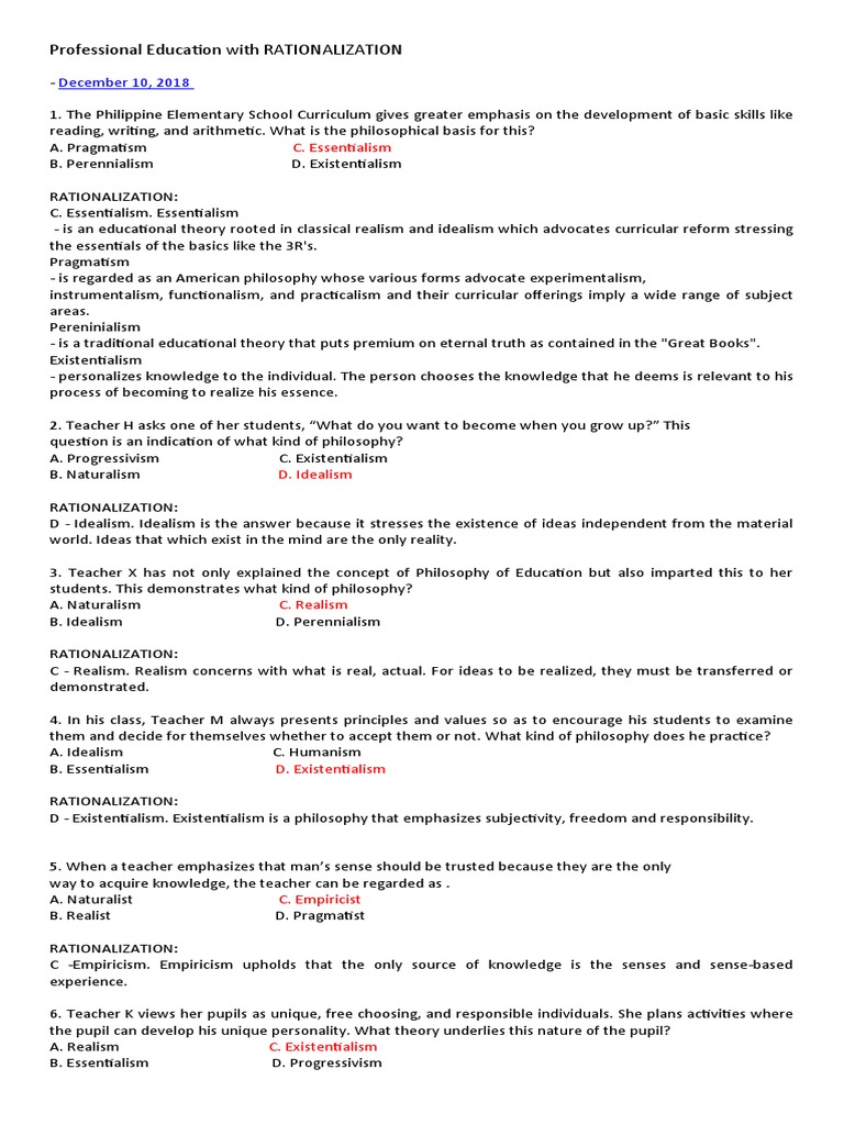 Prof Ed Reviewer | PDF | Philosophy Of Education | Idealism