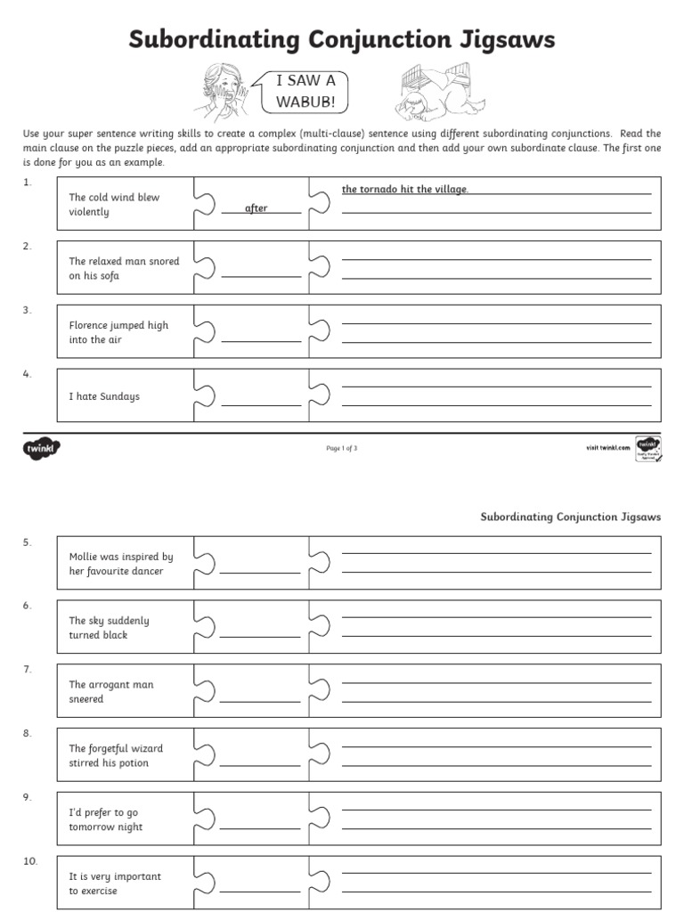 Subordinating Conjunction Jigsaw Activity | PDF