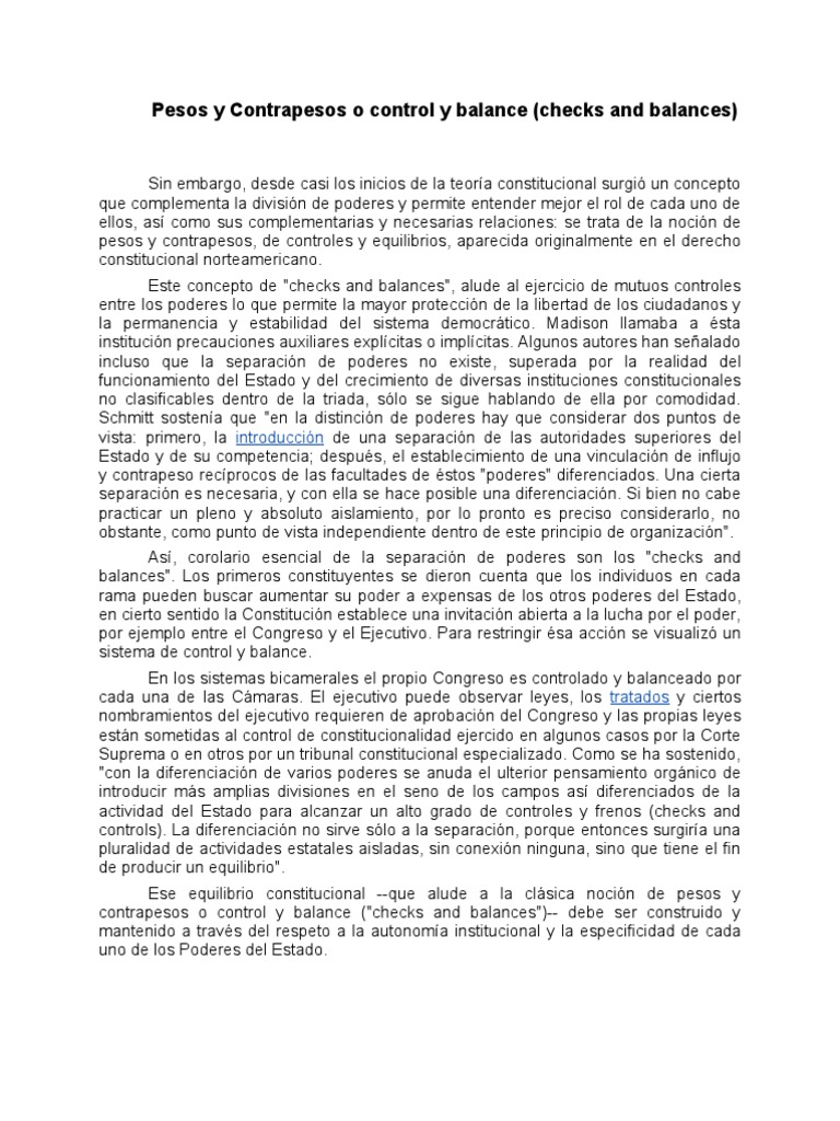 Pesos y Contrapesos o Control y Balance | PDF