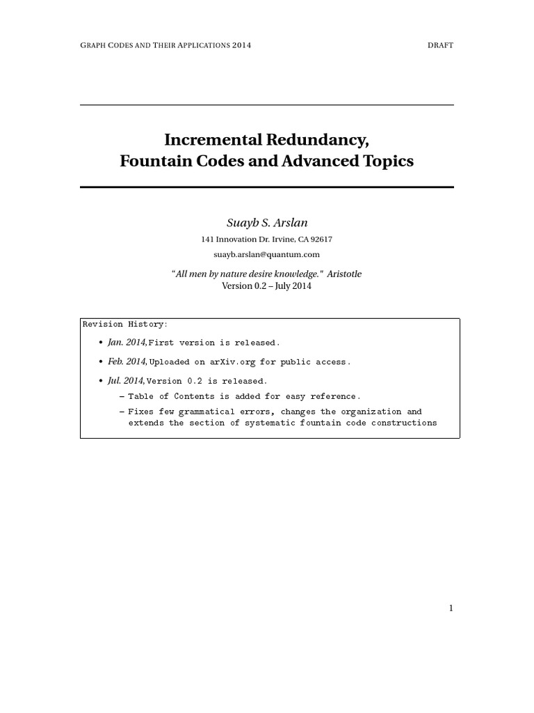 Incremental Redundancy, Fountain Codes and Advanced Topics: Suayb S. Arslan | PDF | Code ...