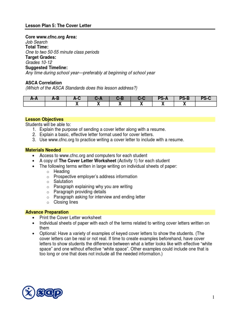 Lesson 5 Cover Letter PDF | PDF | Worksheet | Employment