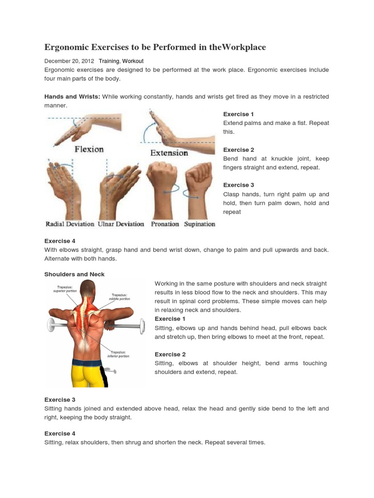 Ergonomic Exercises To Be Performed in The Workplace | PDF | Hand | Elbow