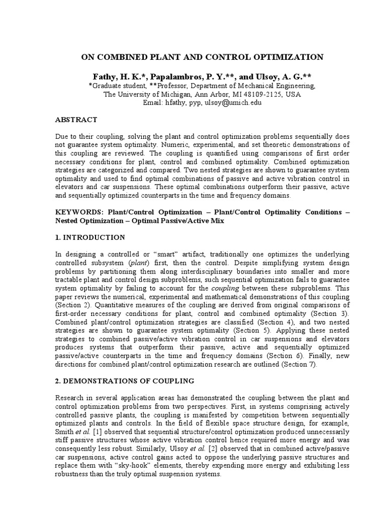 On Combined Plant and Control Optimizati PDF | PDF | Mathematical Optimization | Control Theory