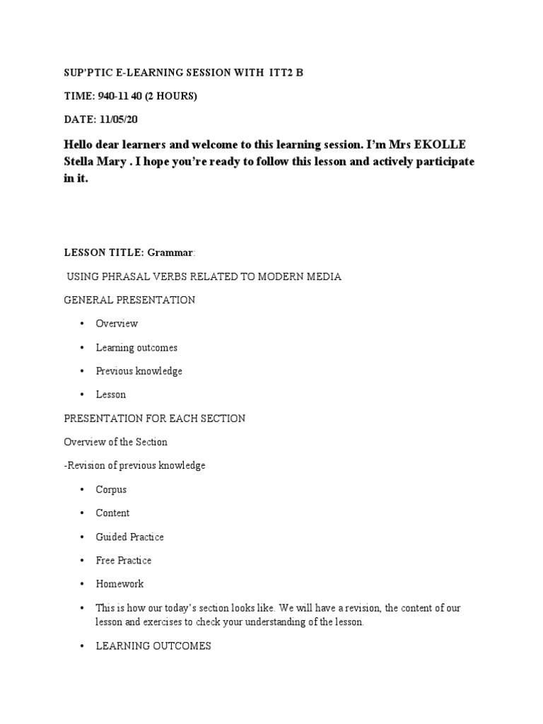 Hello Dear Learners and Welcome To This Learning Session | PDF | Phrase ...