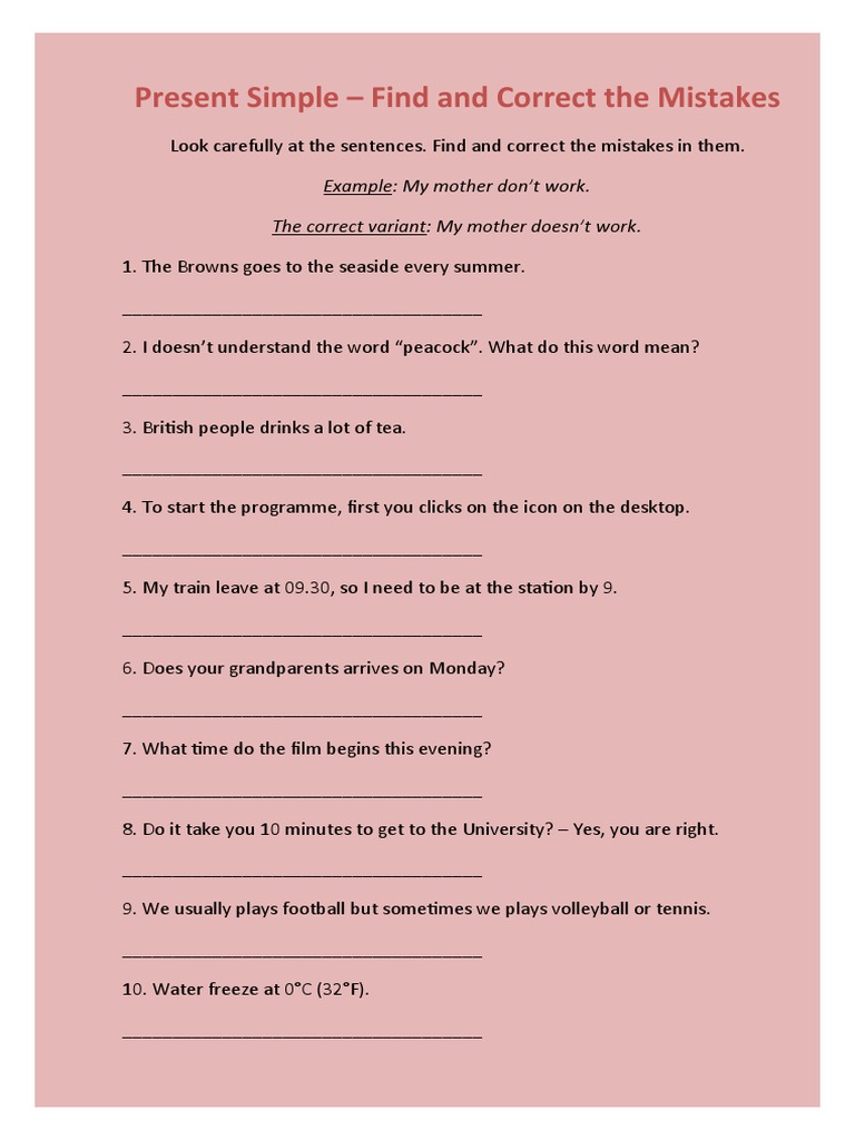Present Simple Mistake Correction Exercise | PDF