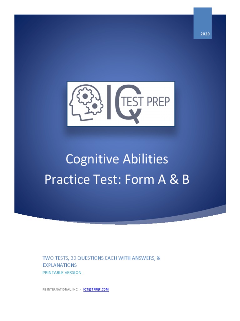 Cognitive Abilities Practice Test: Form A & B: Two Tests, 30 Questions ...