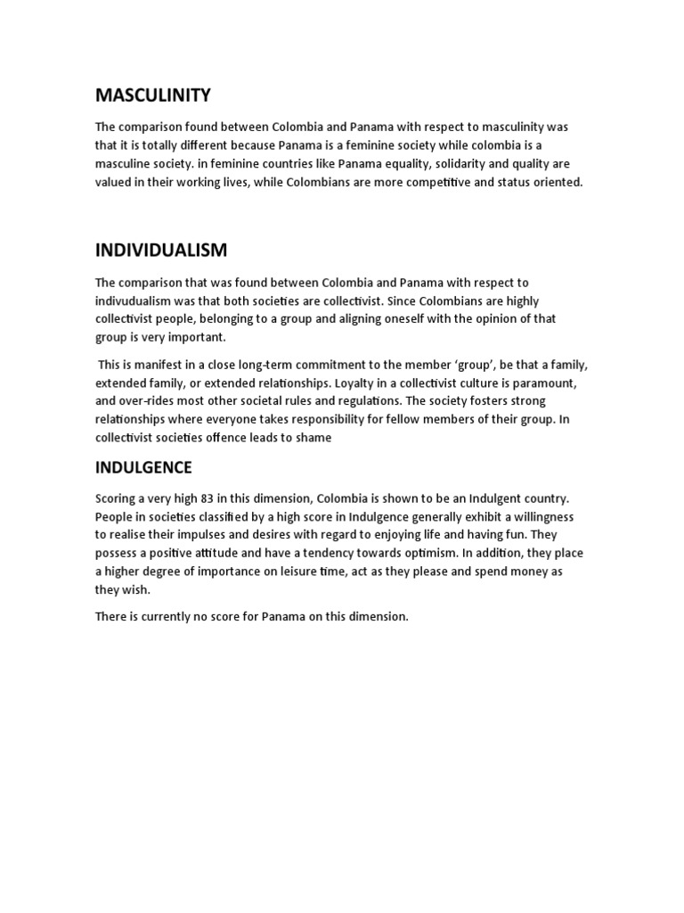 Colombia's Collectivist Masculinity and Indulgence | PDF
