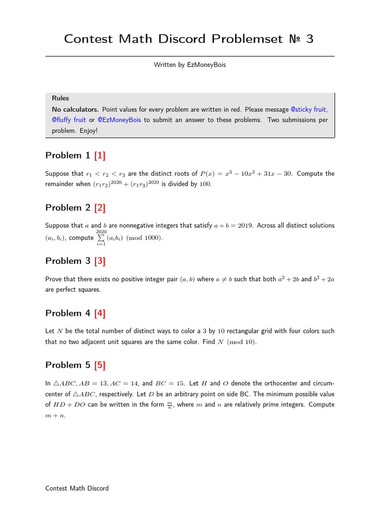 Contest Math Discord Problemset 3: Problem 1 | PDF