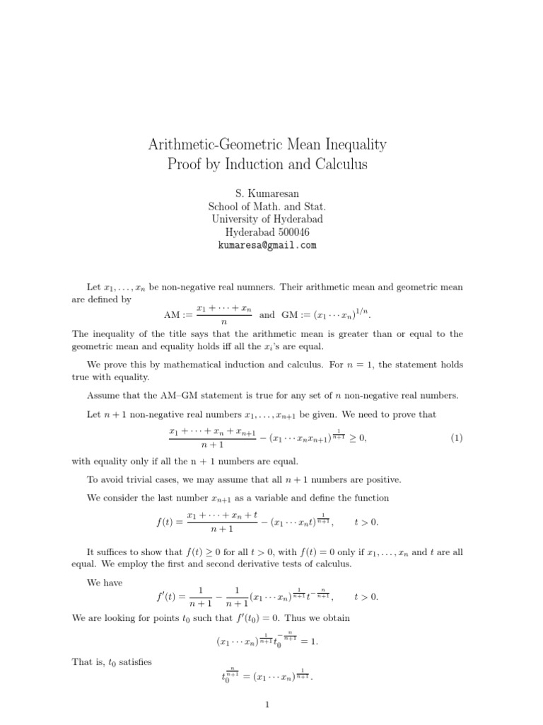 Arithmetic-Geometric Mean Inequality Proof by Induction and Calculus ...