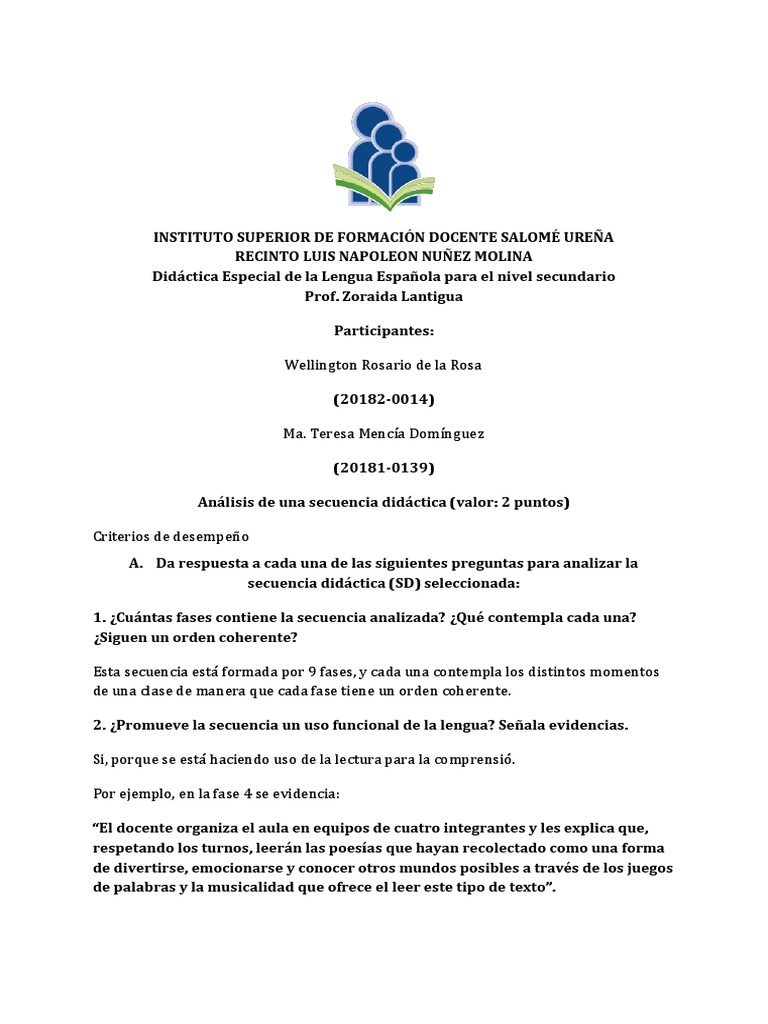 Análisis De Secuencia Didáctica Pdf Evaluación Aprendizaje