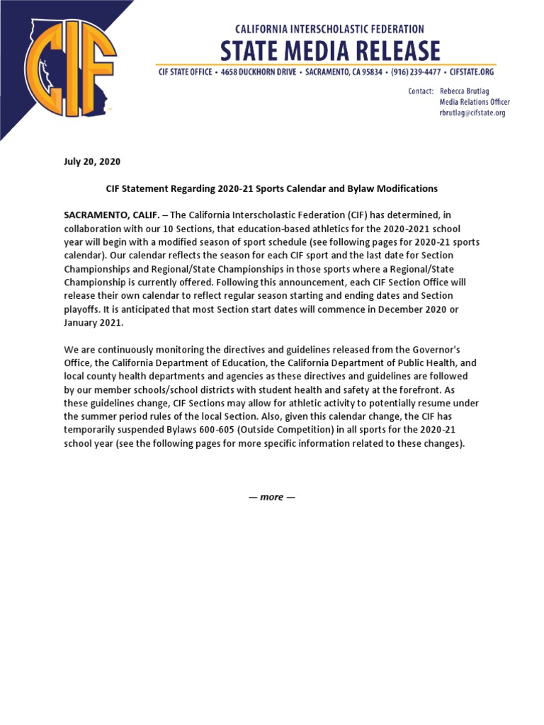PR-34 7.20.20 CIF Statement 2020-21 Sports Calendar Final | PDF ...