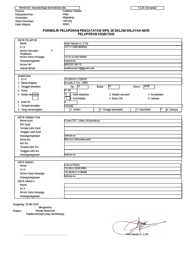 Formulir f2-01 Kematian | PDF