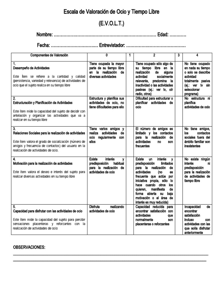 Escala de Valoración de Ocio y Tiempo Libre | PDF | Motivación | Motivacional