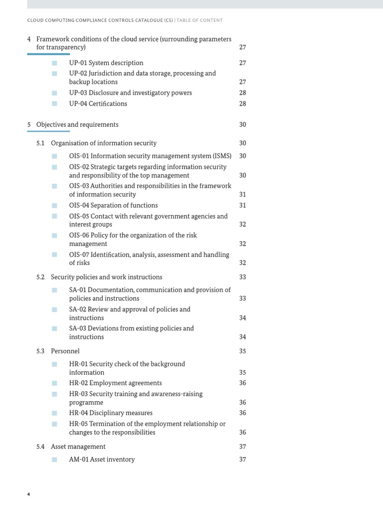Cloud Computing Compliance Controls Catalogue (C5) : - Table of Content ...