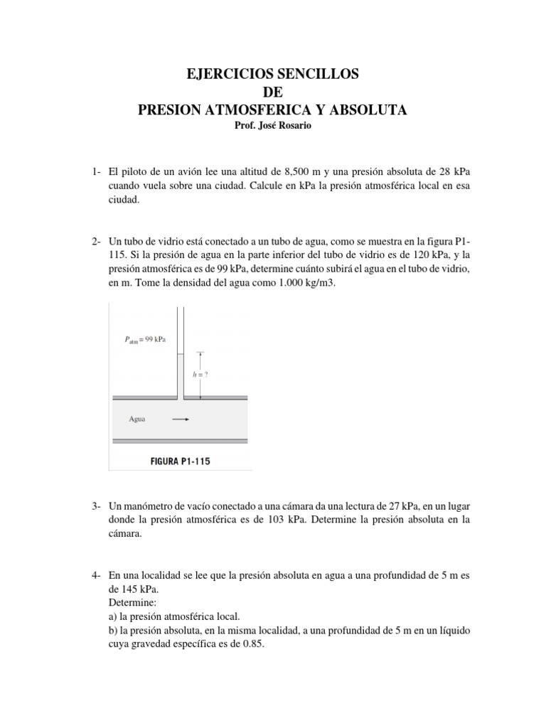 Ejercicios Sencillos de Presion Atmosferica | PDF