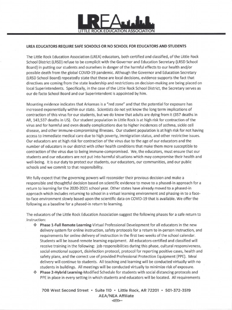 LREA demands full virtual learning in fall until coronavirus case ...