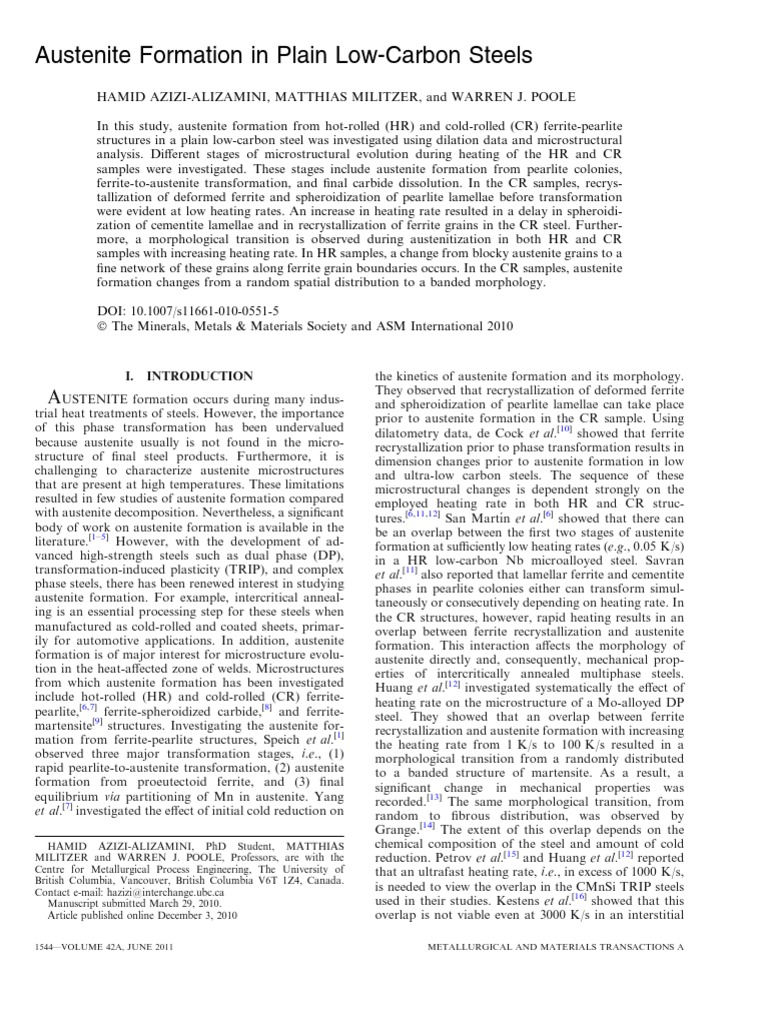 Austenite Formation in Low-Carbon Steel | PDF | Steel | Annealing ...