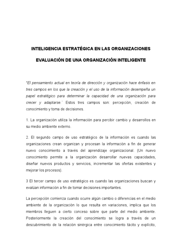 Inteligencia Estrategica en Las Organizaciones | PDF | Conocimiento ...
